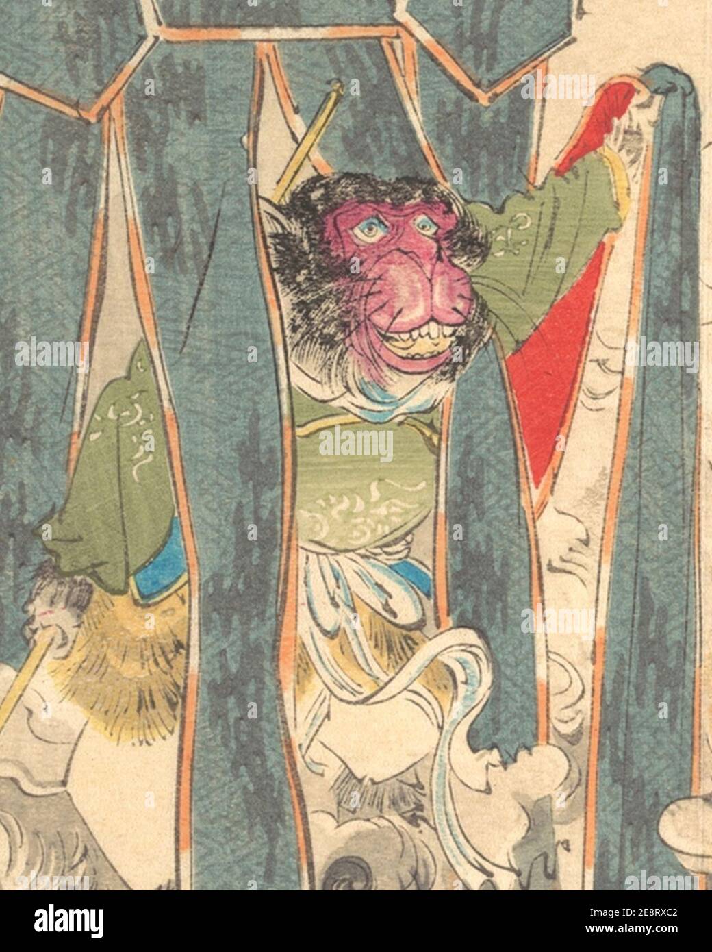 Monkey art detail, from- (Frontispiece to) ''Fukuro Monogatari'', (by ...