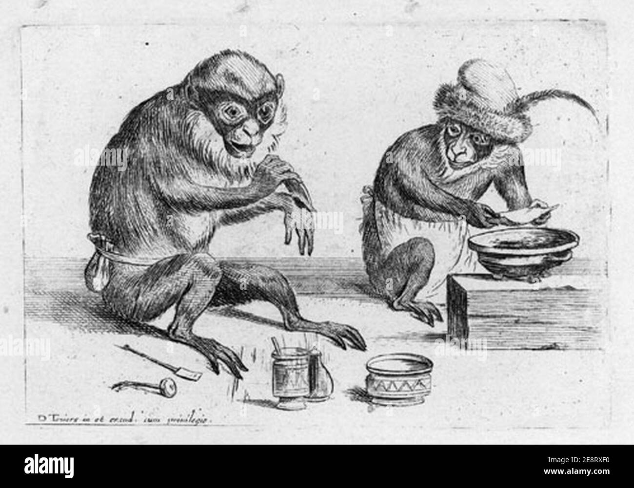 Monkeys smoking pipe 17th century Stock Photo - Alamy