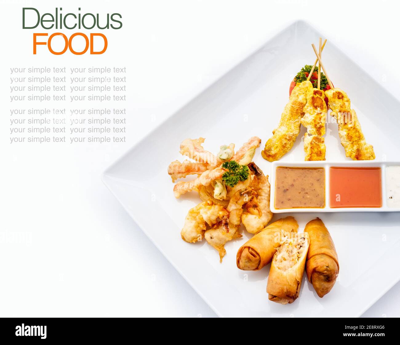 Thai favourites with spring roll vegetable,chicken satay,shrimp tempura ...