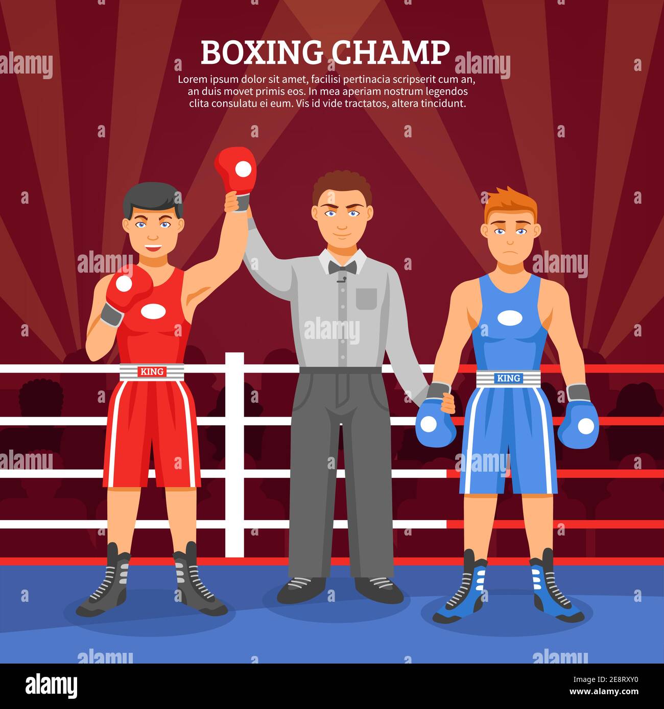 Boxing champ flat design composition with two boxers on ringside and ...