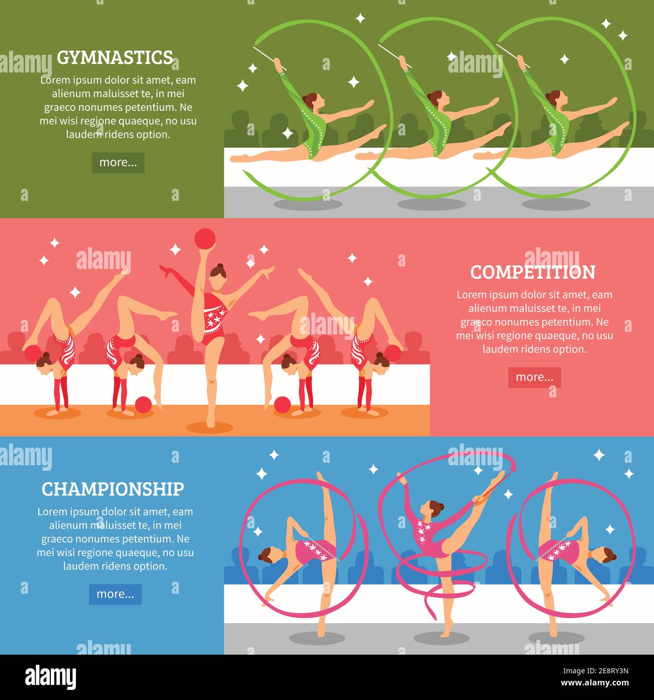 Art gymnastics horizontal banners with collection of female athletes ...