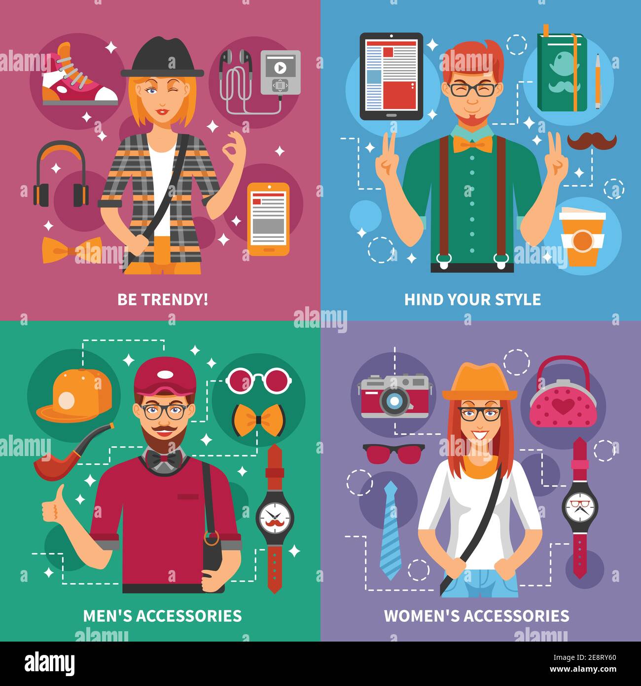 Stylish people concept with avatar of trendy persons and modern or ...