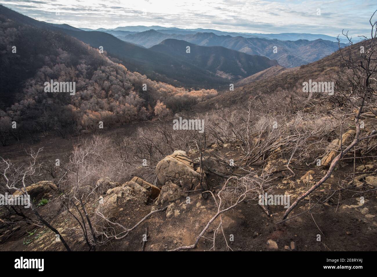 The burned landscape of California after fires from the lighting ...