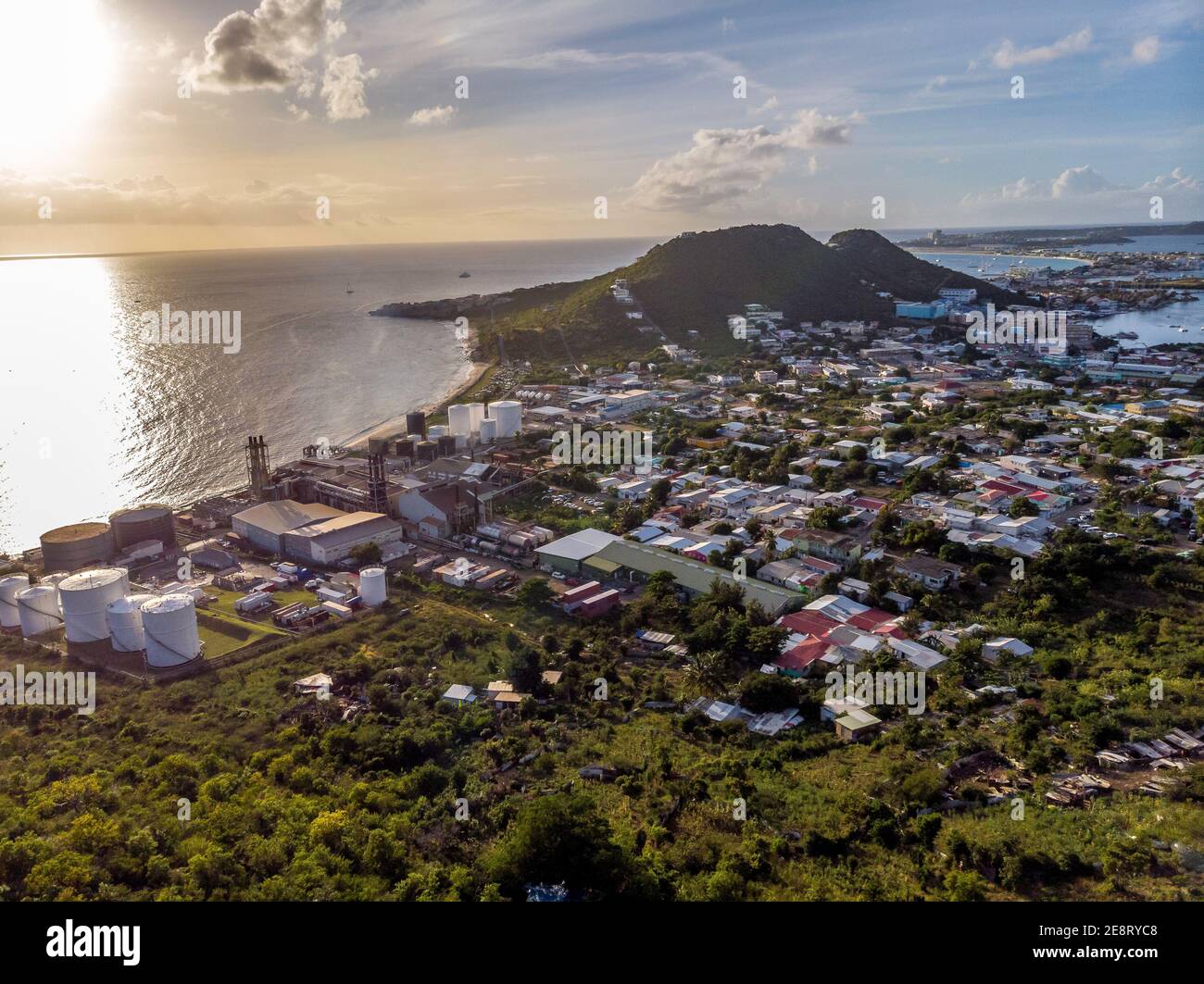 The Caribbean island of St.Maarten landscape and Cityscape. The French ...