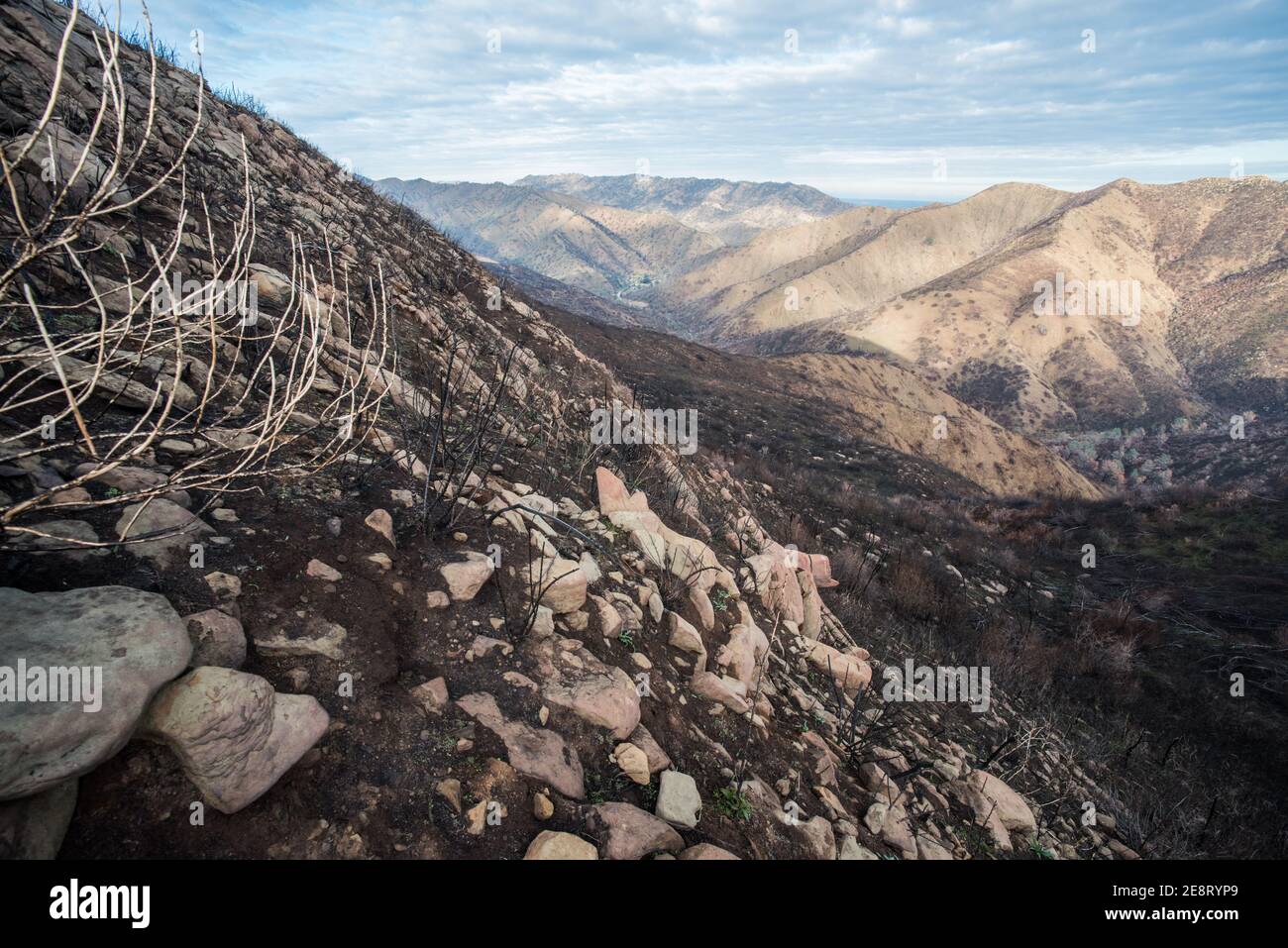 The burned landscape of California after fires from the lighting ...