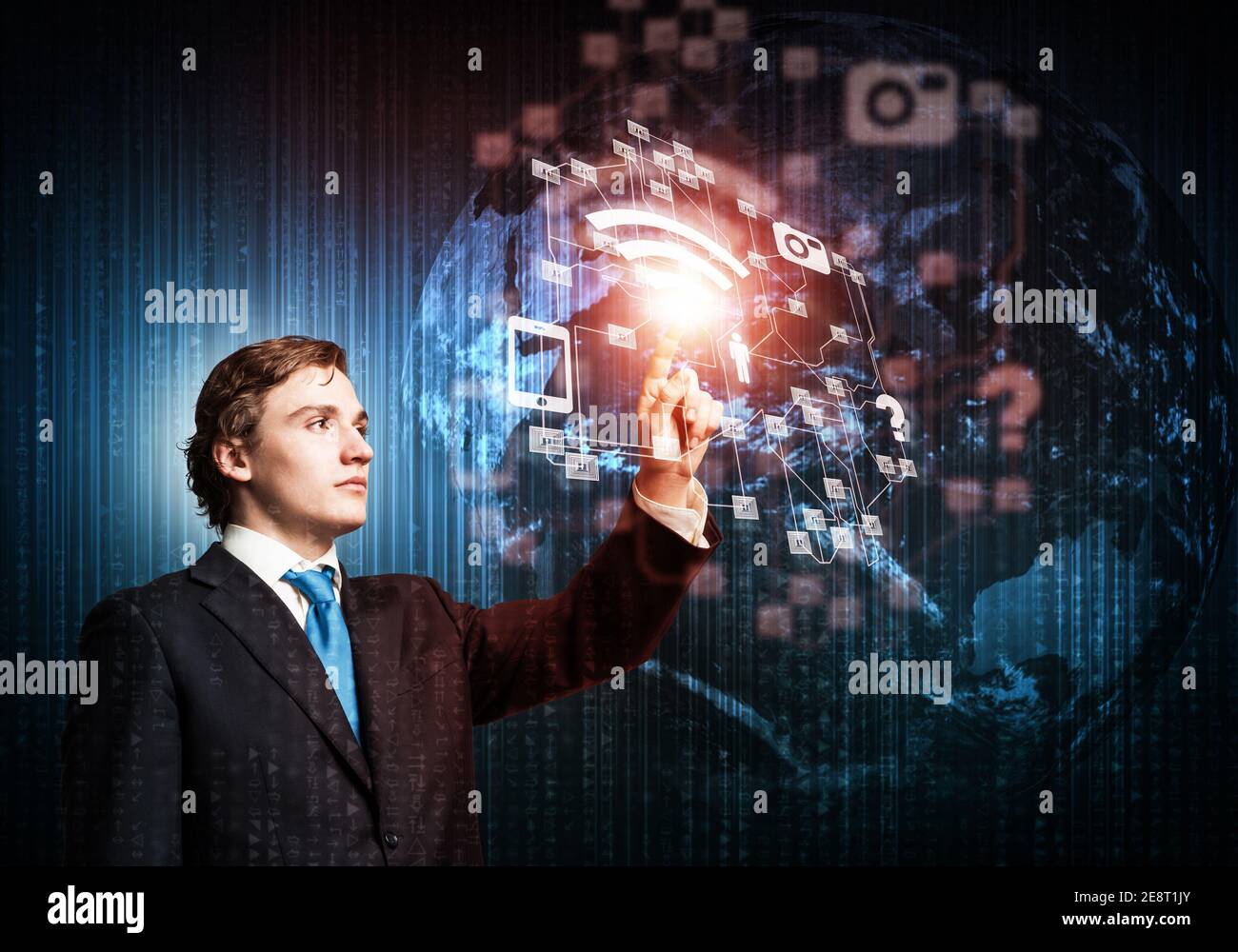 Handsome businessman using virtual interface Stock Photo - Alamy