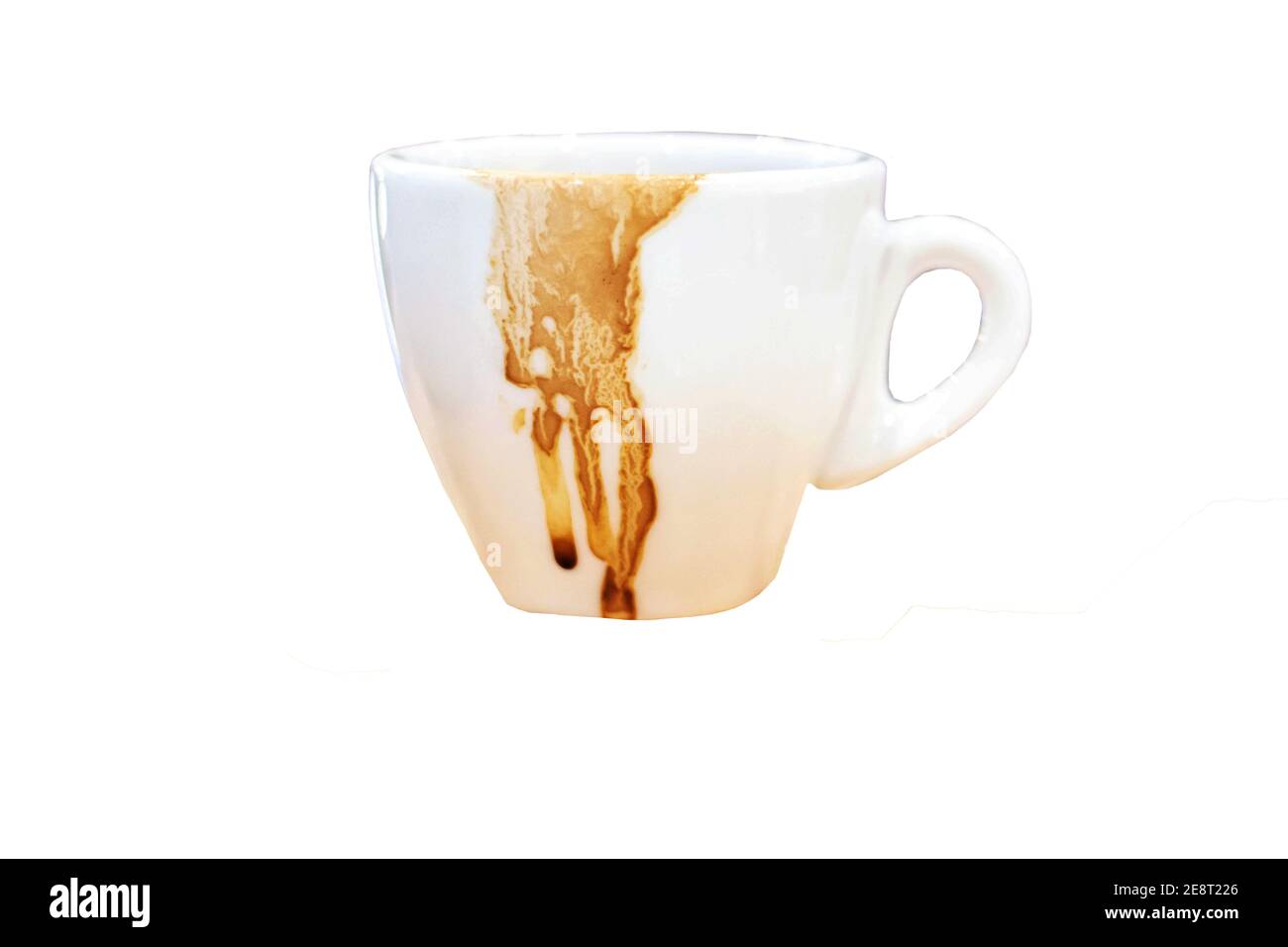 Dirty coffee white mug and Coffee mug stain on wooden plate. with ...