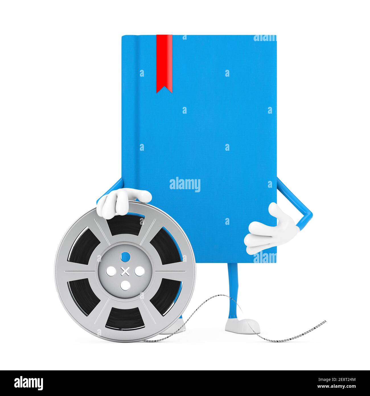 Blue Book Character Mascot with Film Reel Cinema Tape on a white ...