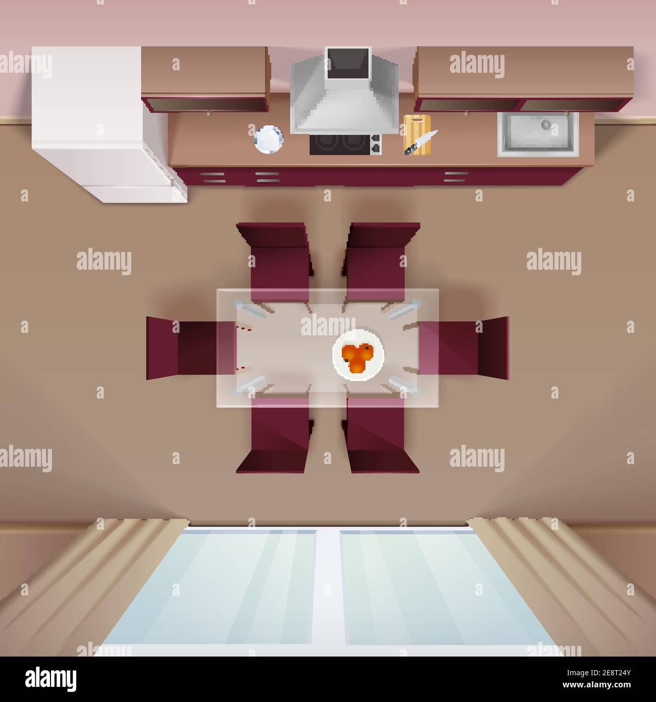 Modern kitchen with glass dining table and electric cooker design top ...