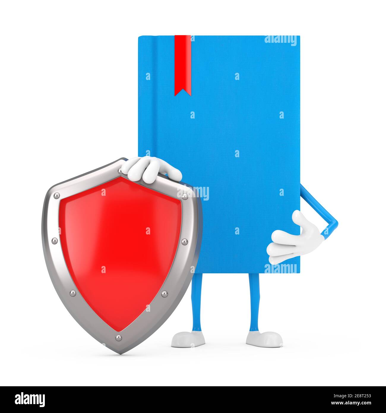 Blue Book Character Mascot with Red Metal Protection Shield on a white ...