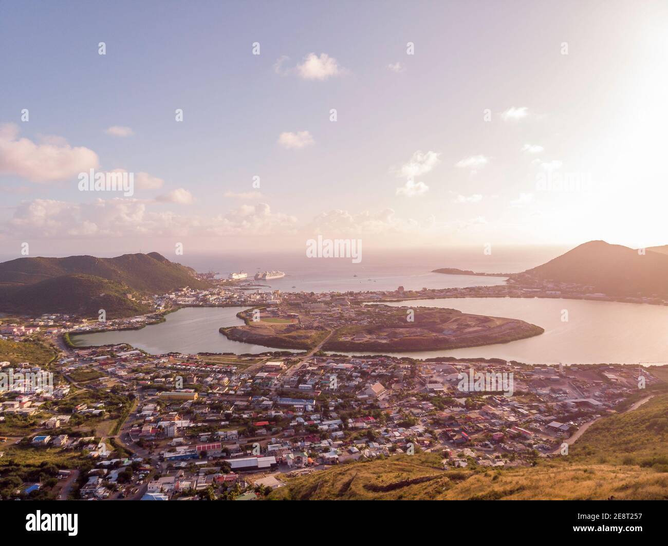 The Caribbean island of St.Maarten landscape and Cityscape. The French ...