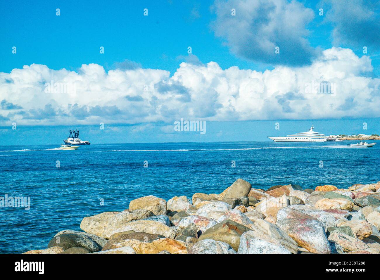 The Caribbean island of St.Maarten landscape and Cityscape. The Dutch ...