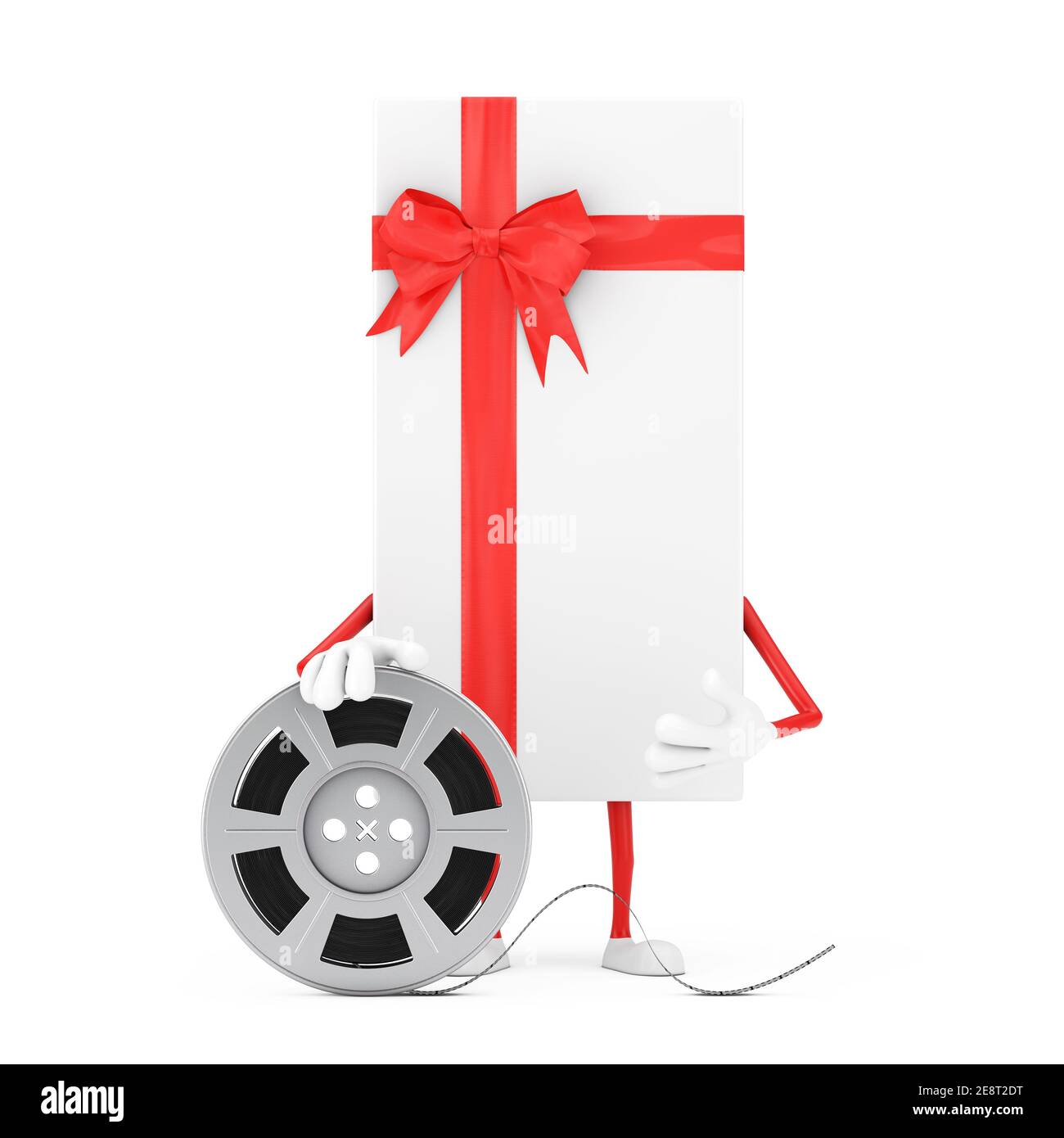 White Gift Box and Red Ribbon Character Mascot with Red Map Pointer ...