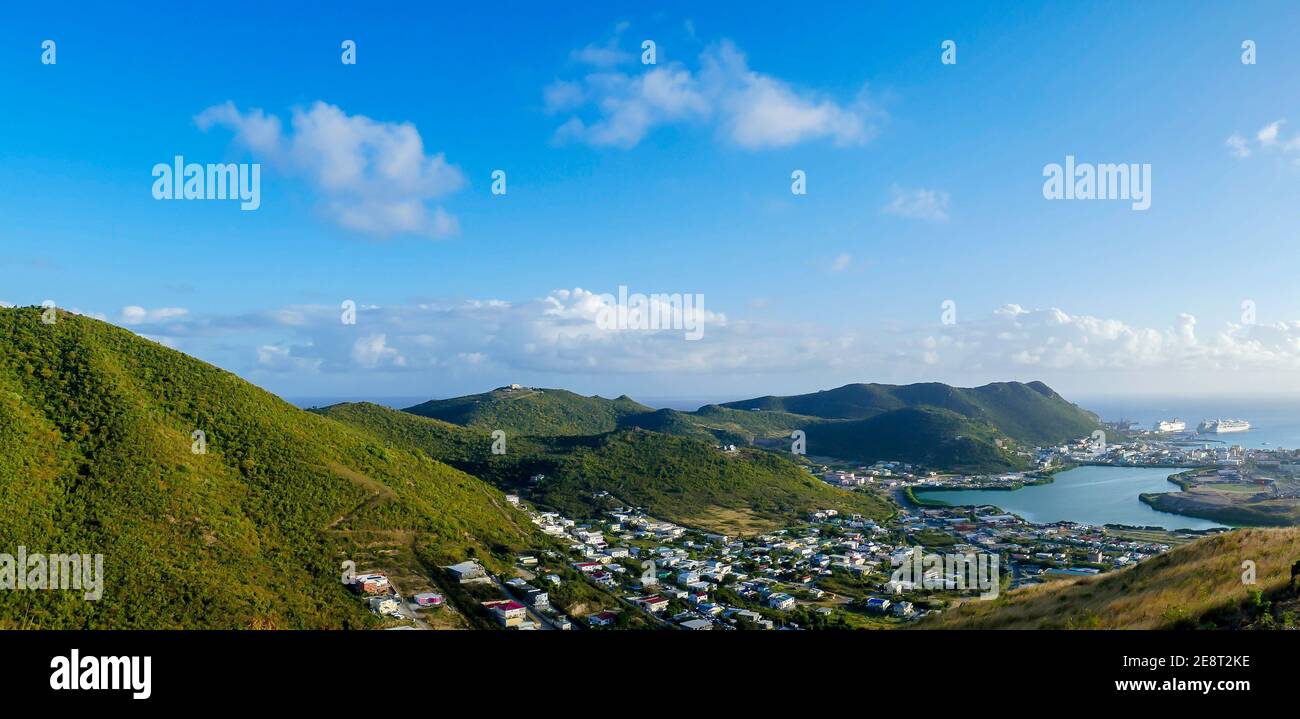 The Caribbean island of St.Maarten landscape and Cityscape. The French ...