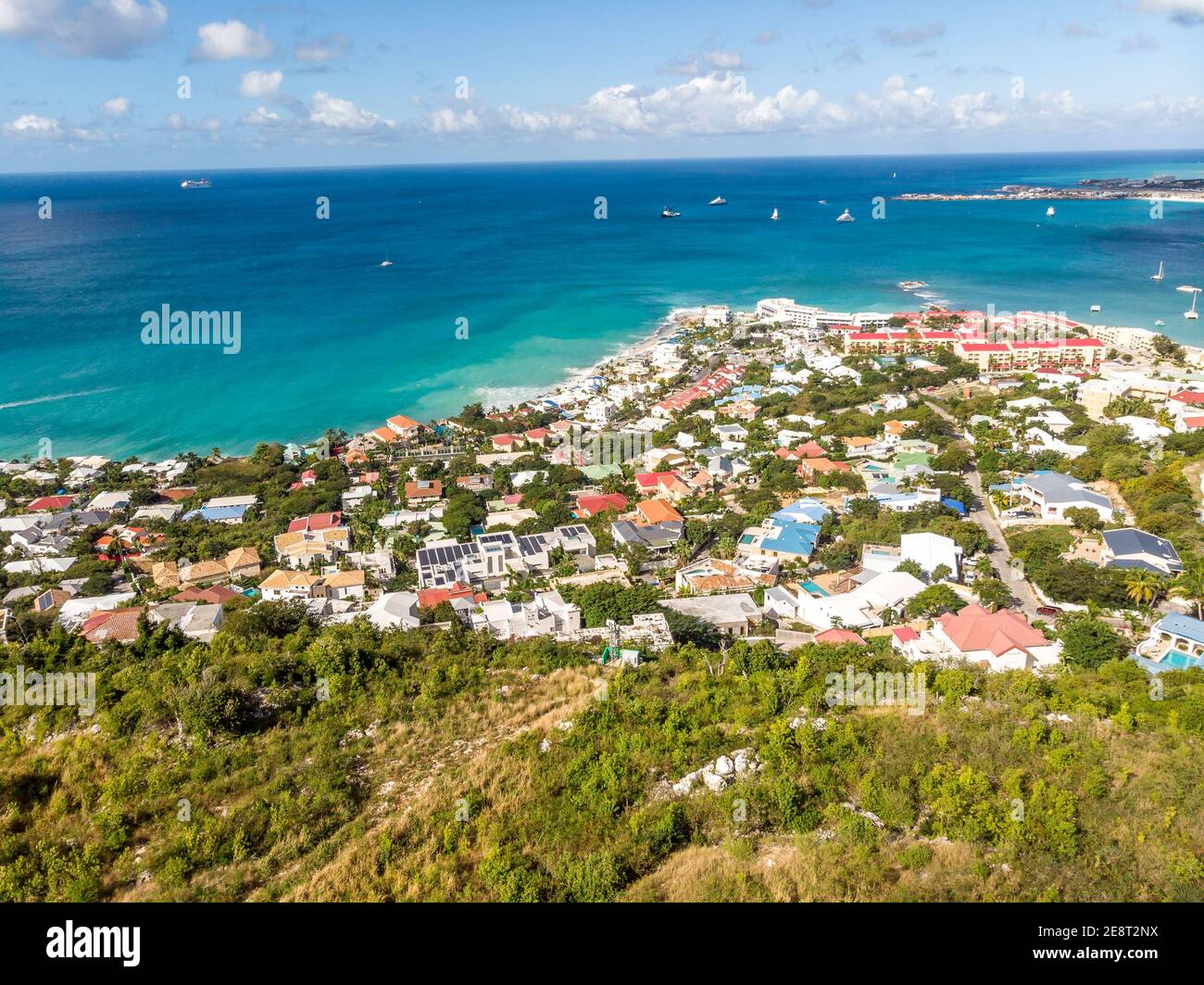 The Caribbean island of Dutch and French St Maarten landscape and ...