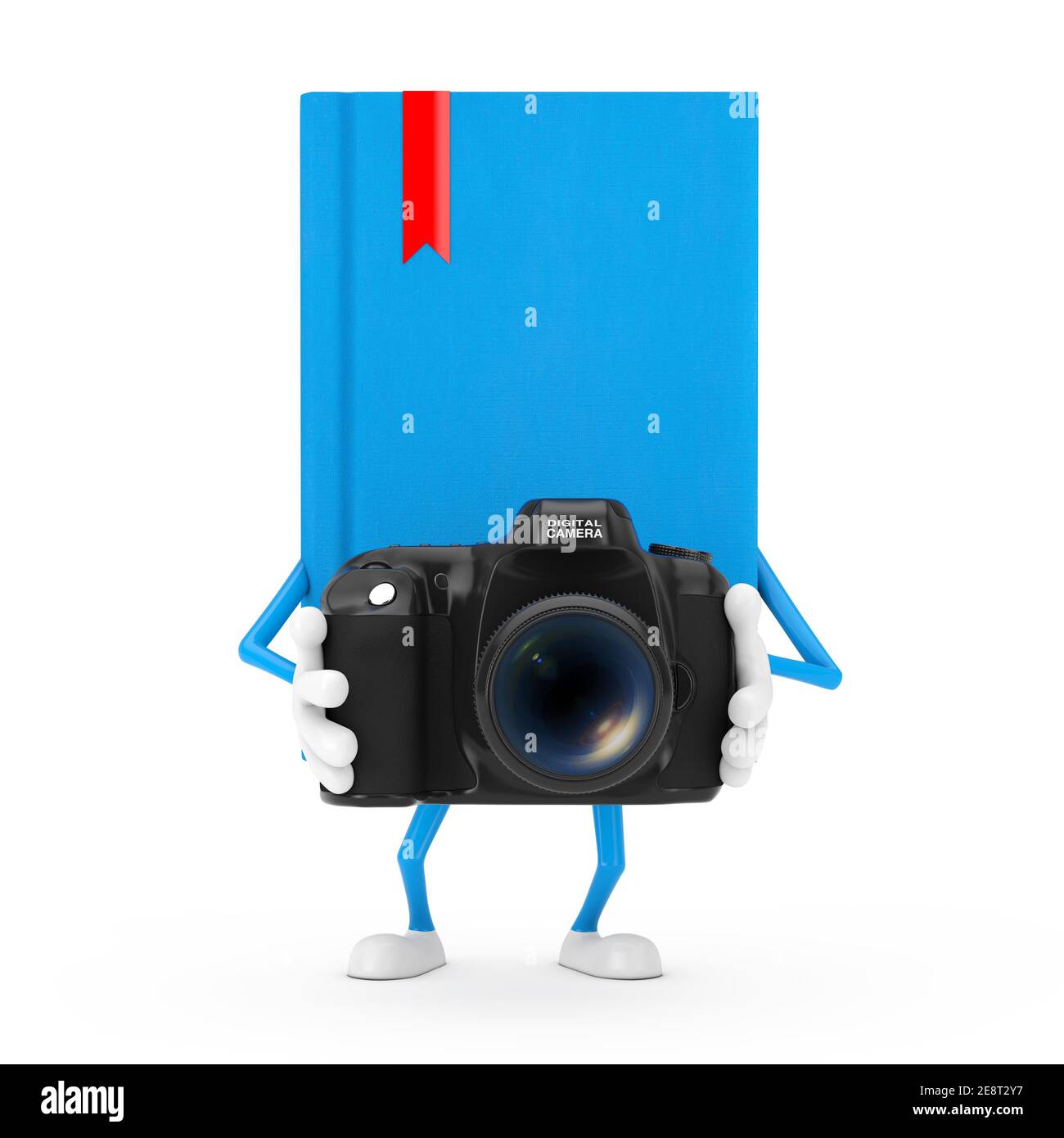 Blue Book Character Mascot with Modern Digital Photo Camera on a white ...