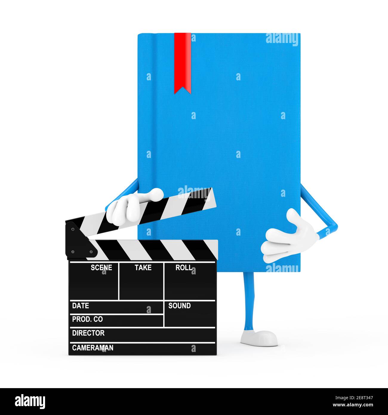Blue Book Character Mascot with Movie Clapper Board on a white ...