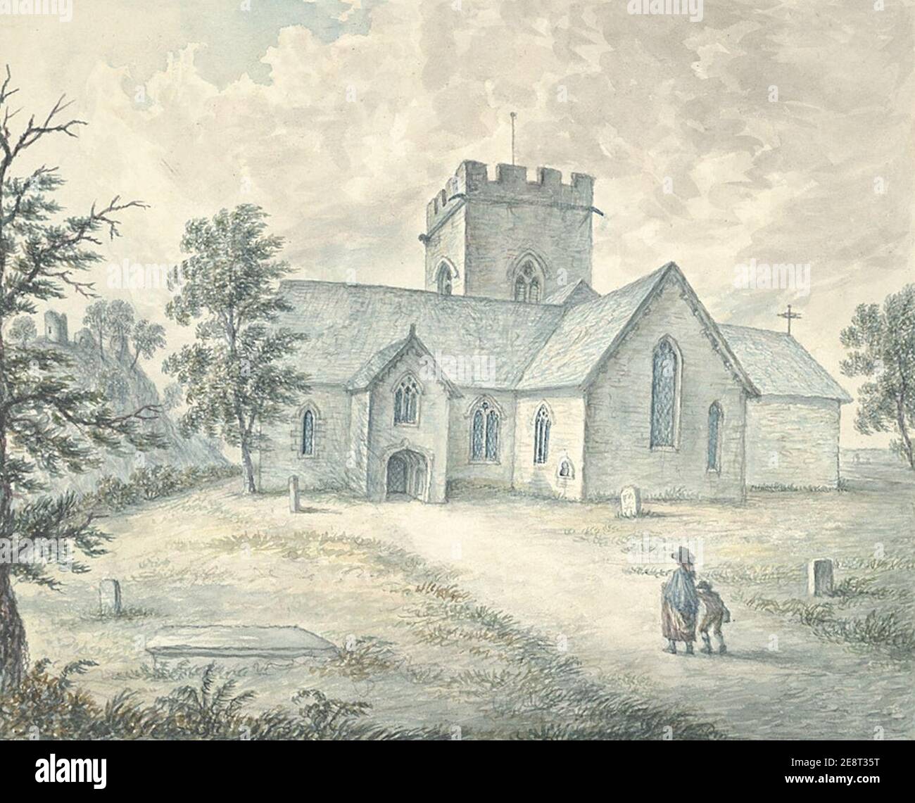 Montgomery castle & church, 1793 Stock Photo - Alamy