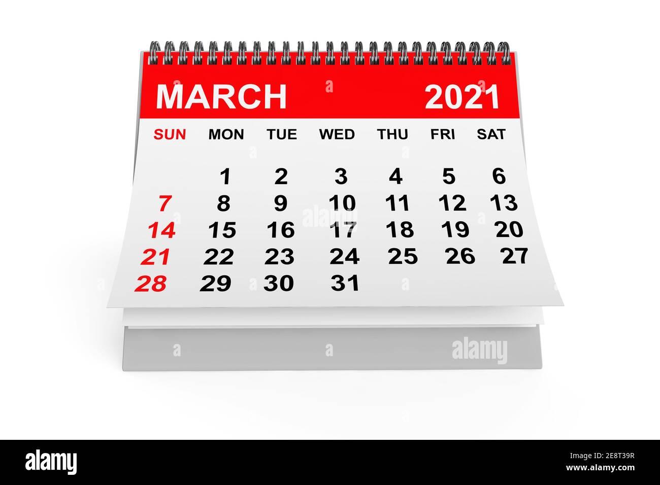 2021 Year March Calendar on a white background. 3d rendering Stock ...