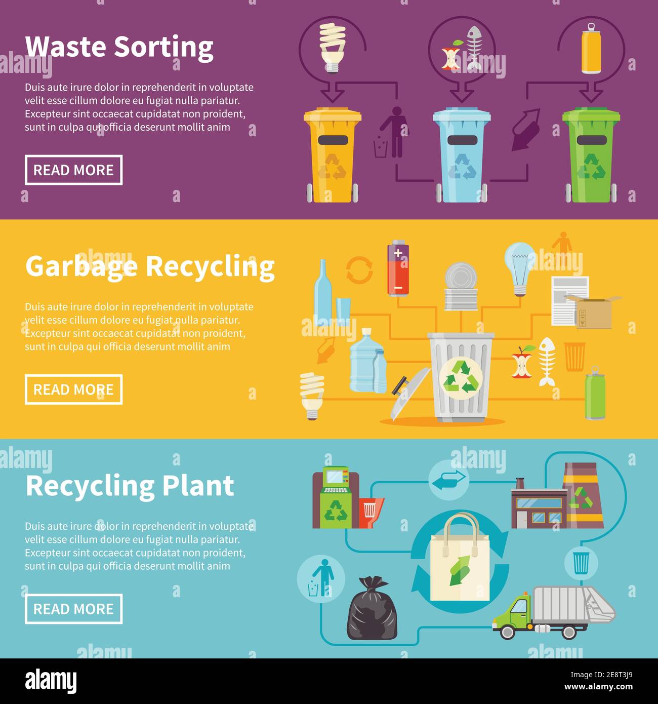 Recycling Flat Concept. Garbage Horizontal Banners. Recycling Vector ...