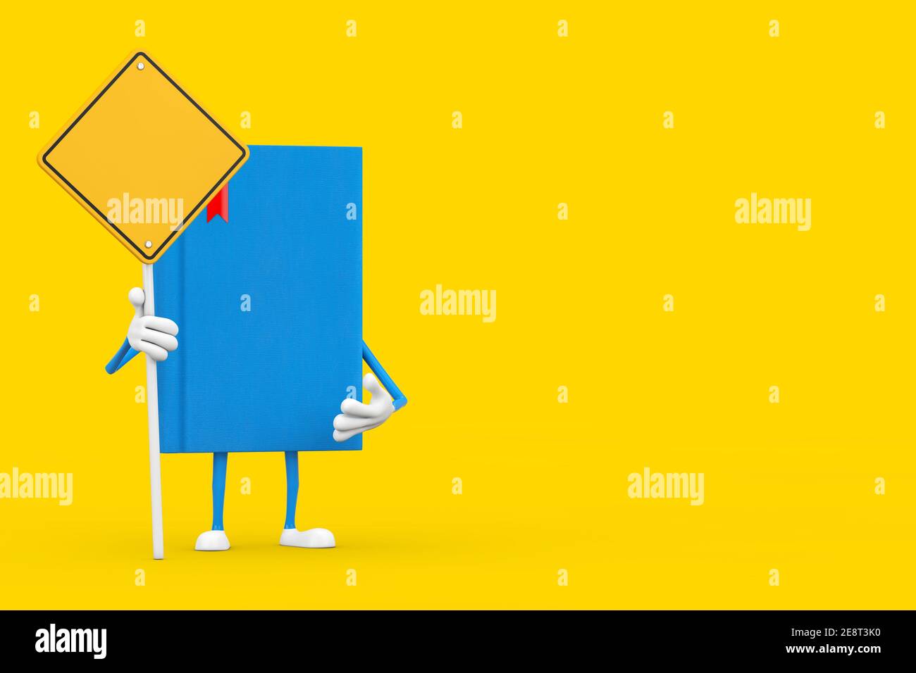 Blue Book Character Mascot and Yellow Road Sign with Free Space for ...