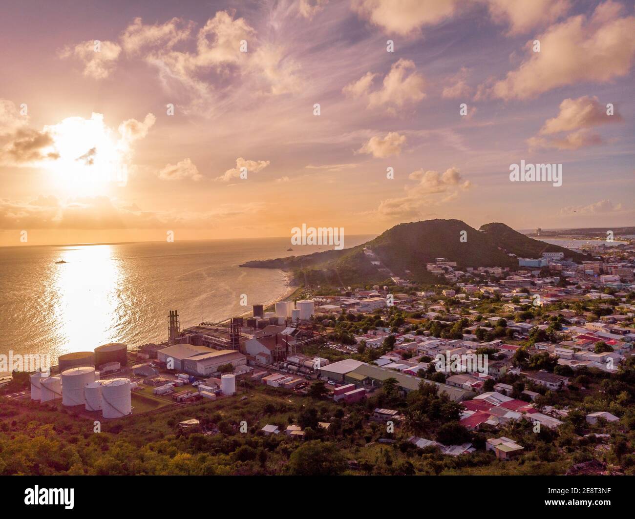 The Caribbean island of St.Maarten landscape and Cityscape. The French ...