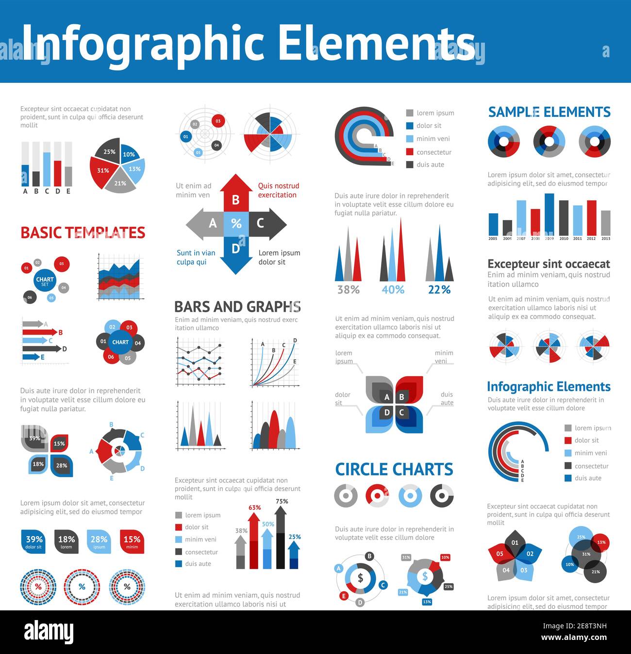 Business infographic elements set with dot bar pie line charts vector ...