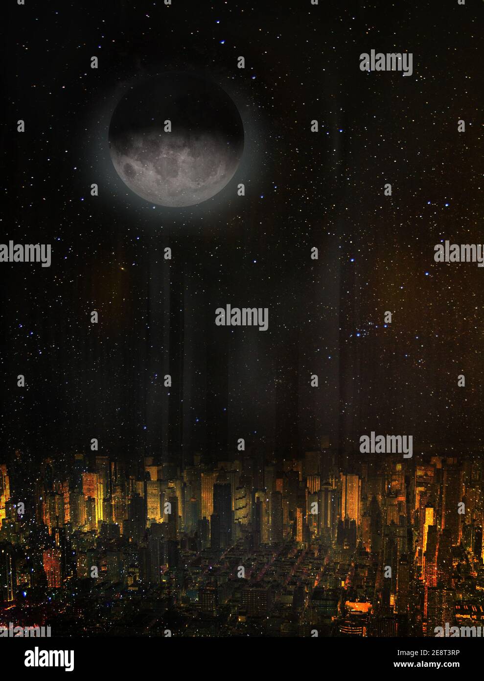 Moon over the city. Elements of this image furnished by NASA Stock ...