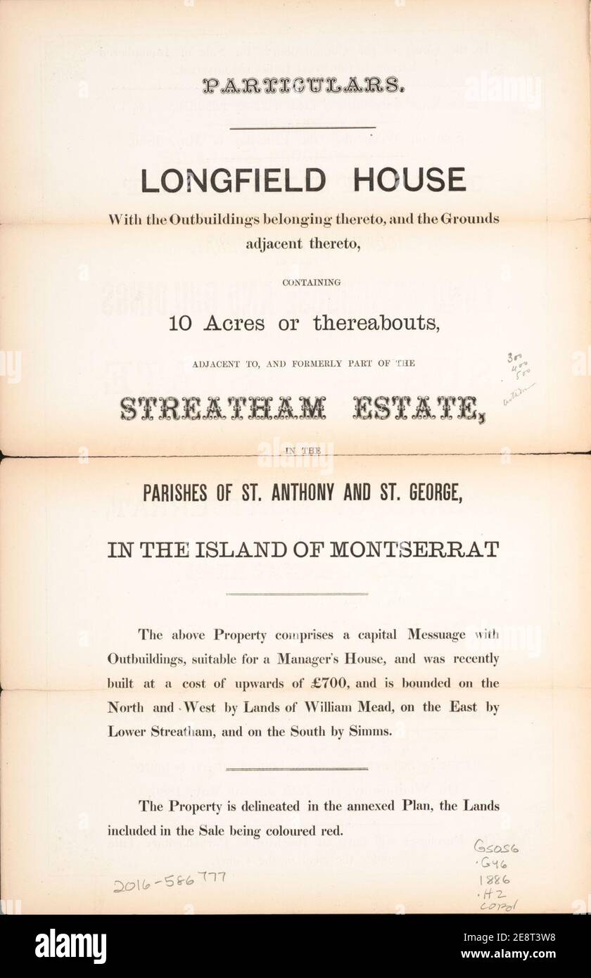 Montserrat, particulars of a valuable piece of land with house and ...