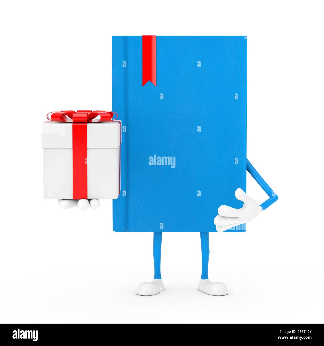 Blue Book Character Mascot with Gift Box and Red Ribbon on a white ...