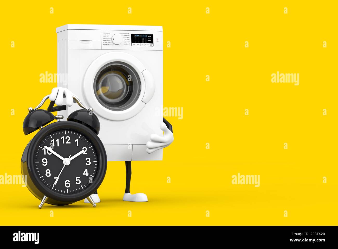 Modern White Washing Machine Character Mascot with Alarm Clock on a ...