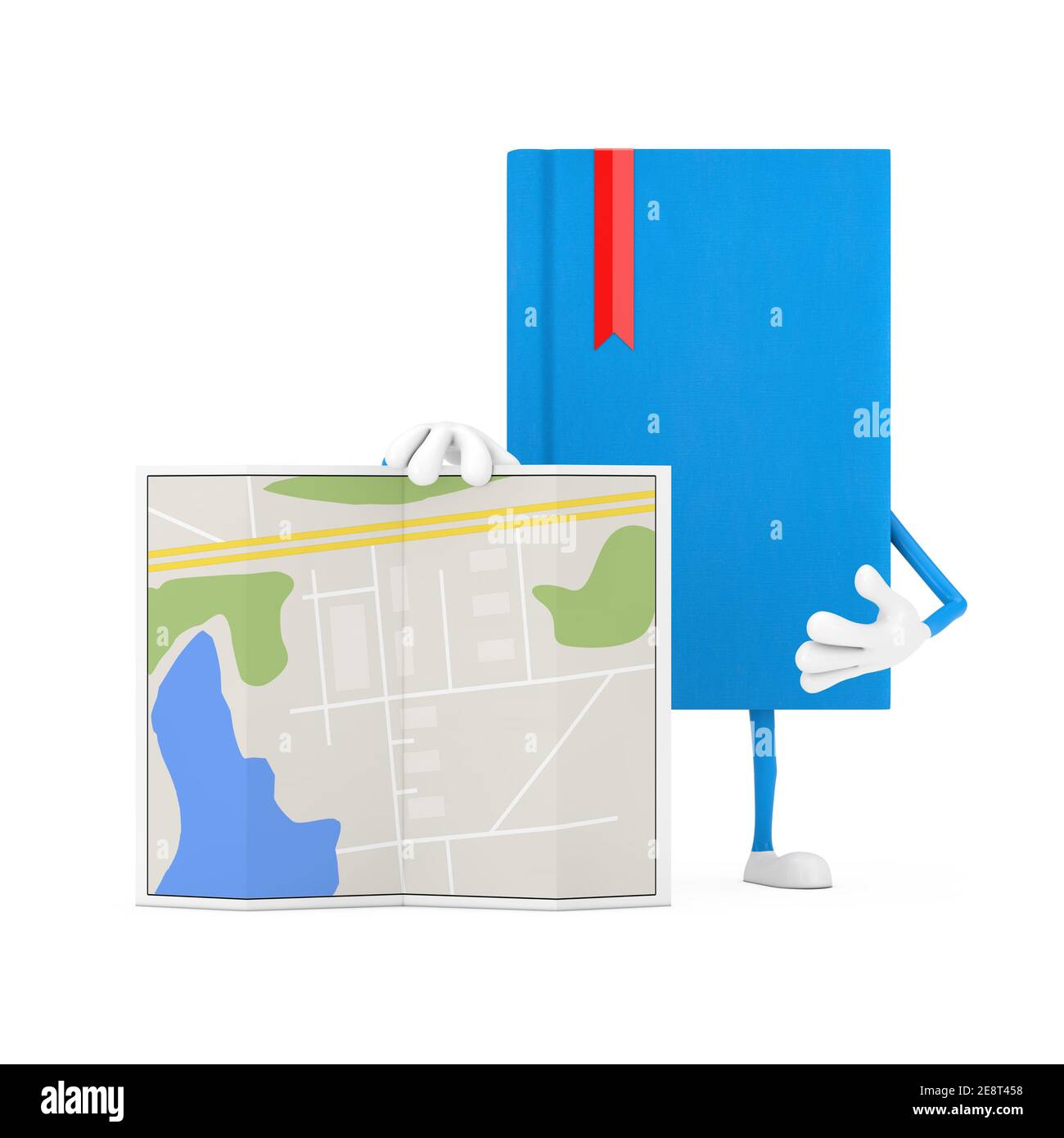 Blue Book Character Mascot with Abstract Plan Map on a white background ...