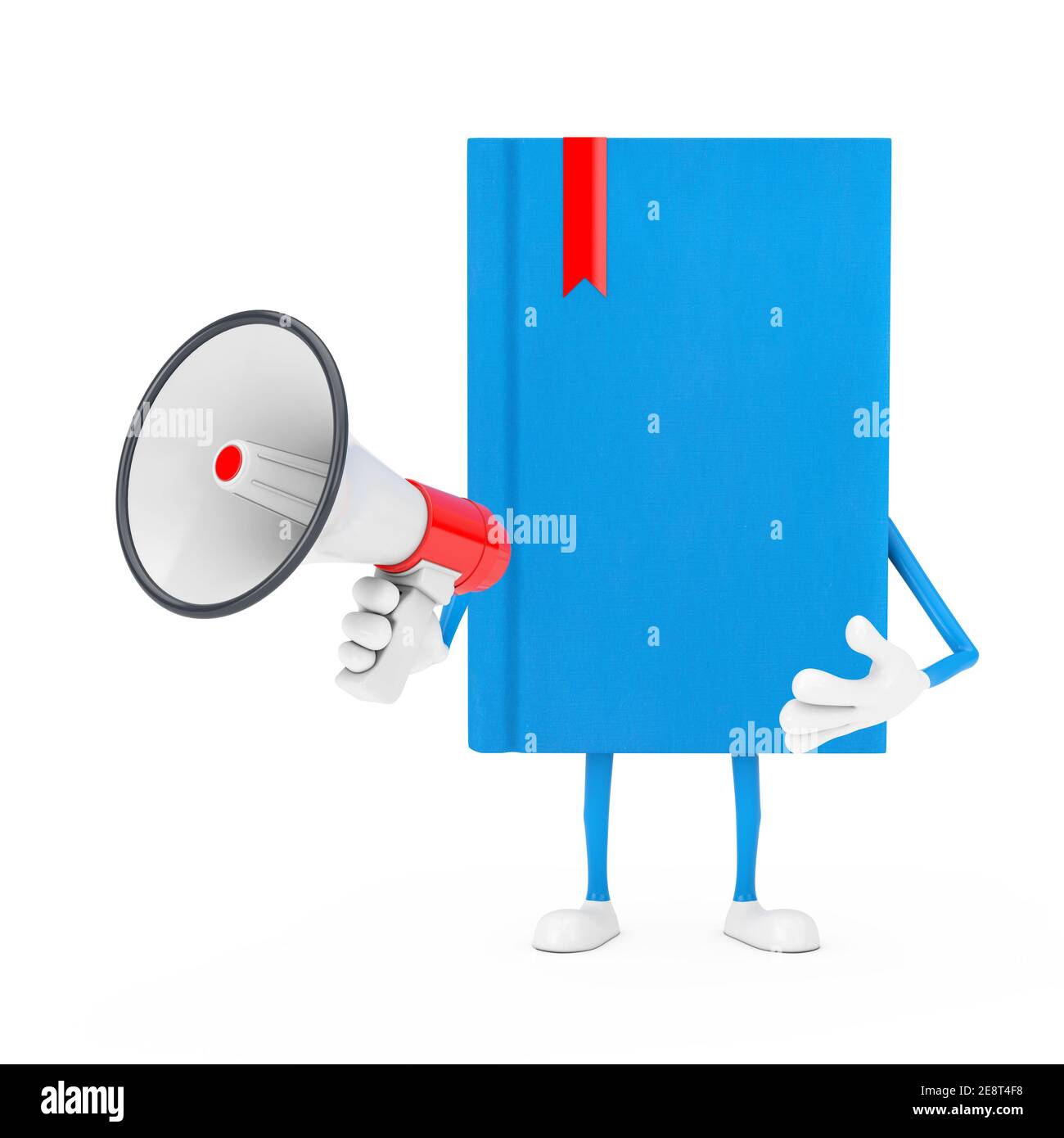 Blue Book Character Mascot with Red Retro Megaphone on a white ...