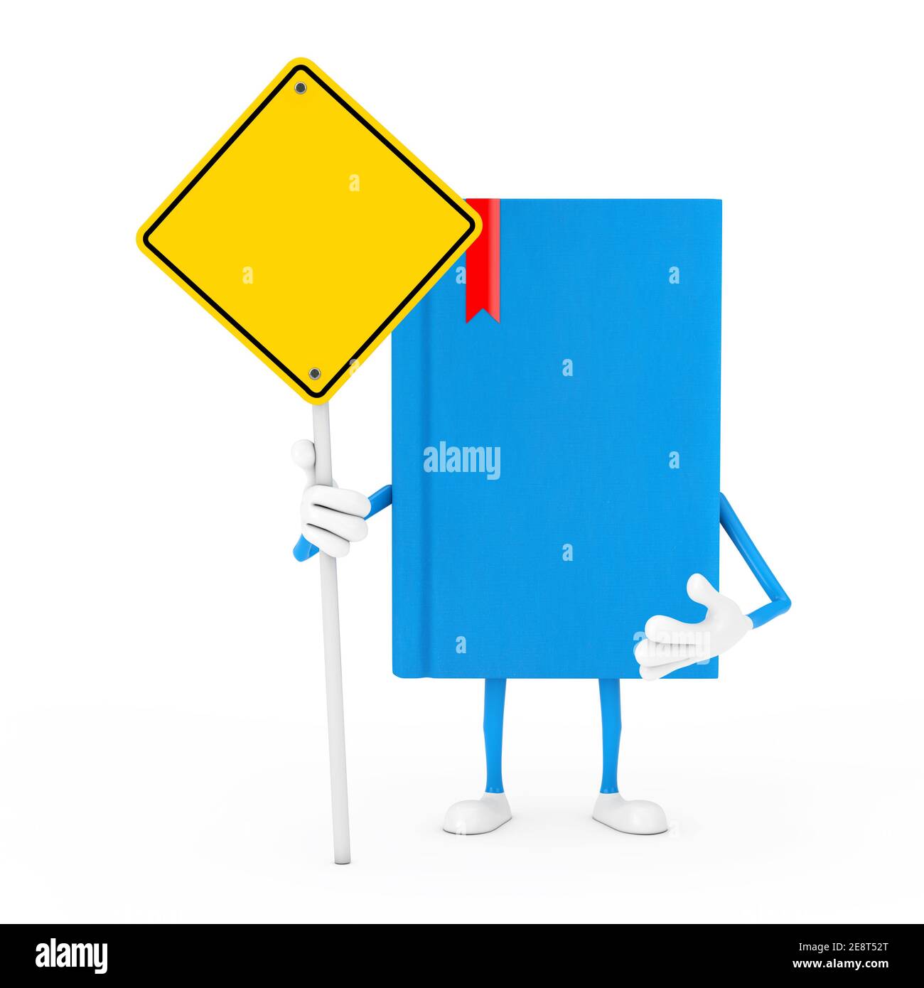 Blue Book Character Mascot and Yellow Road Sign with Free Space for ...