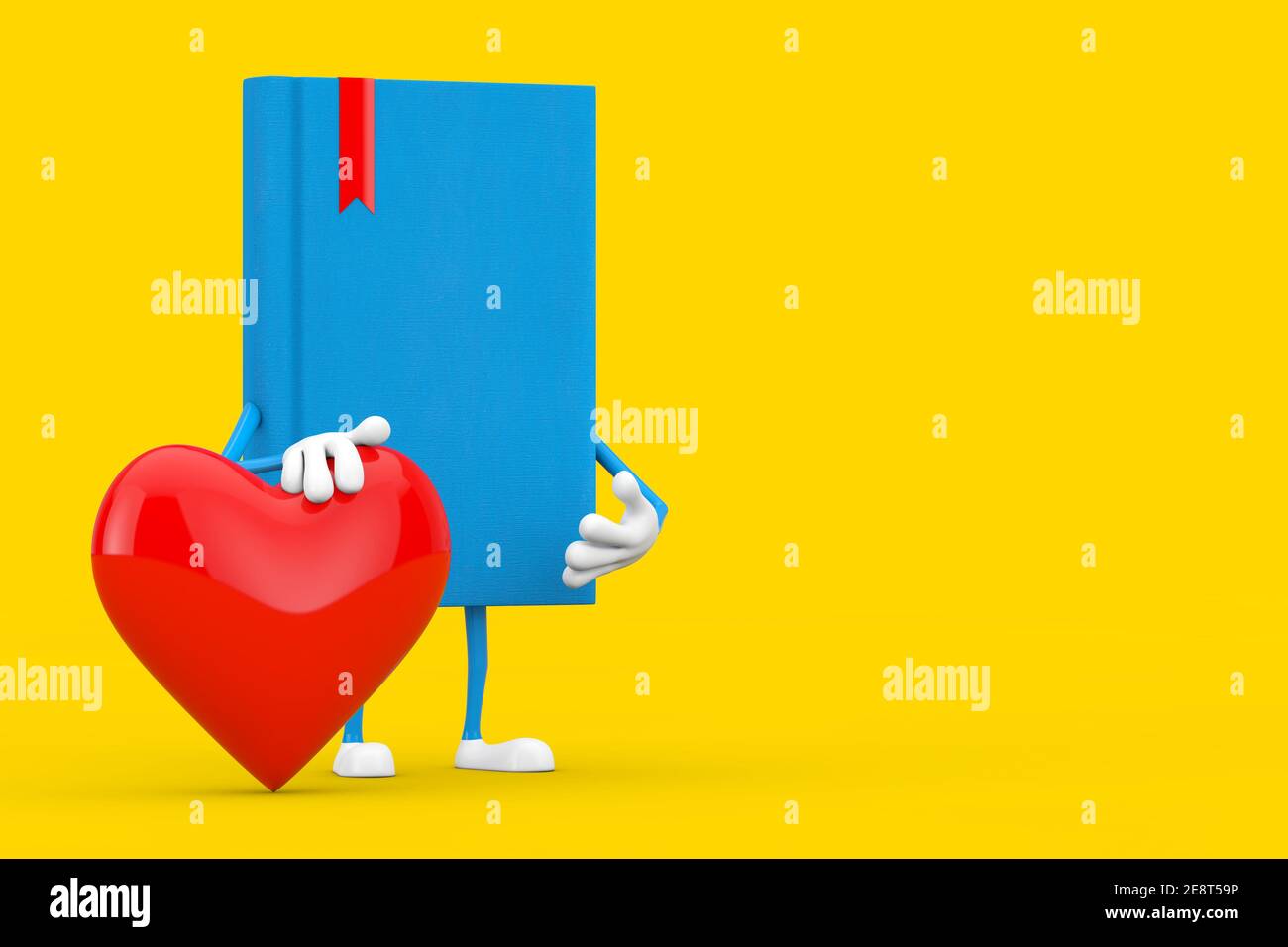 Blue Book Character Mascot with Red Heart on a yellow background. 3d ...
