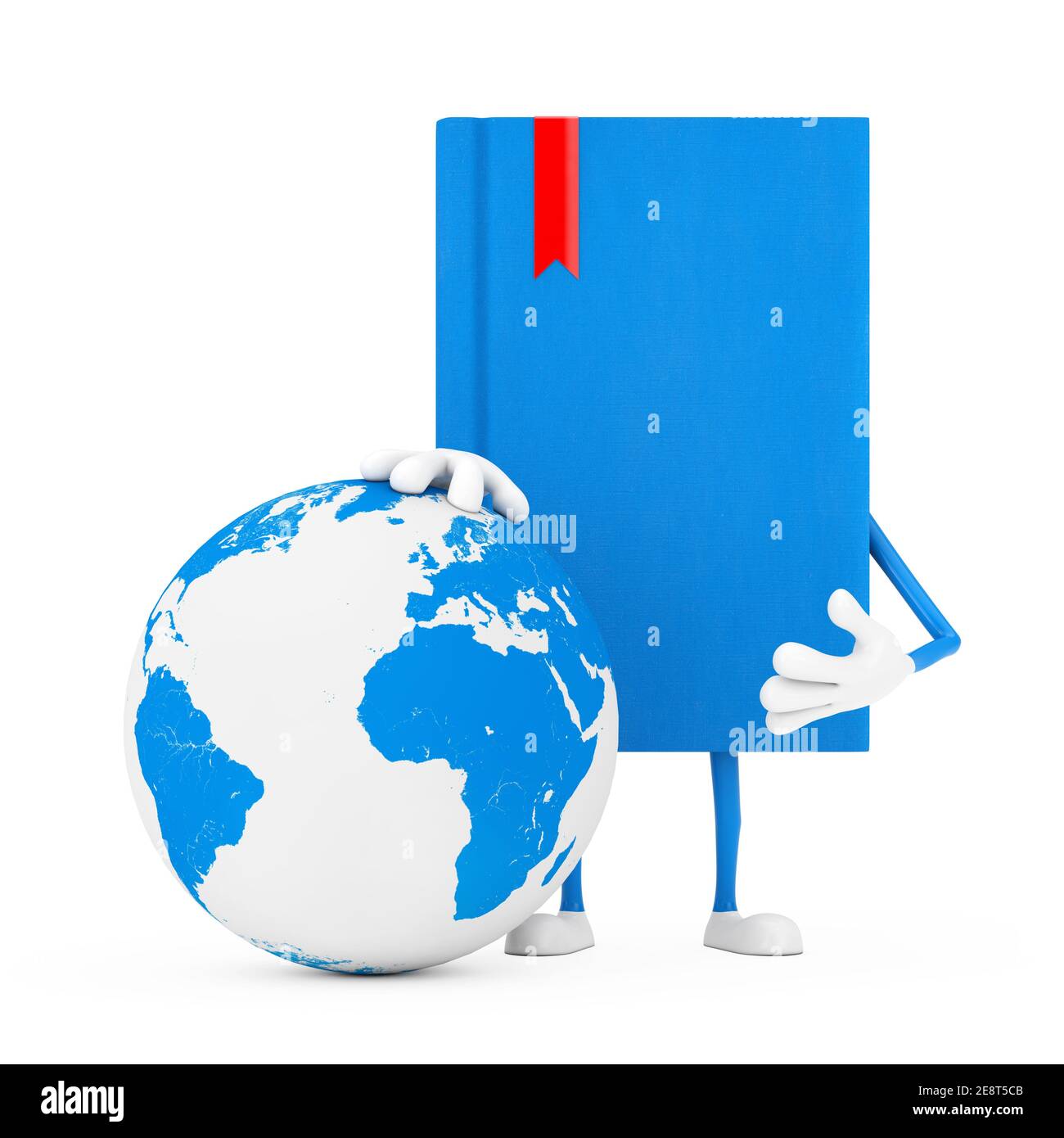 Blue Book Character Mascot with Earth Globe on a white background. 3d ...