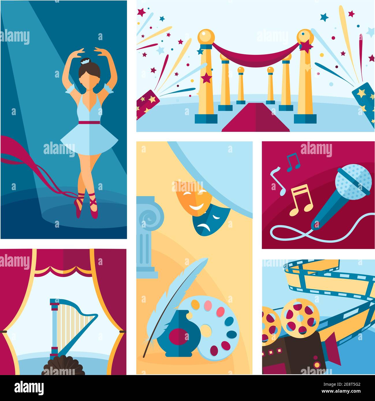 Arts and culture decorative banners flat set isolated vector ...