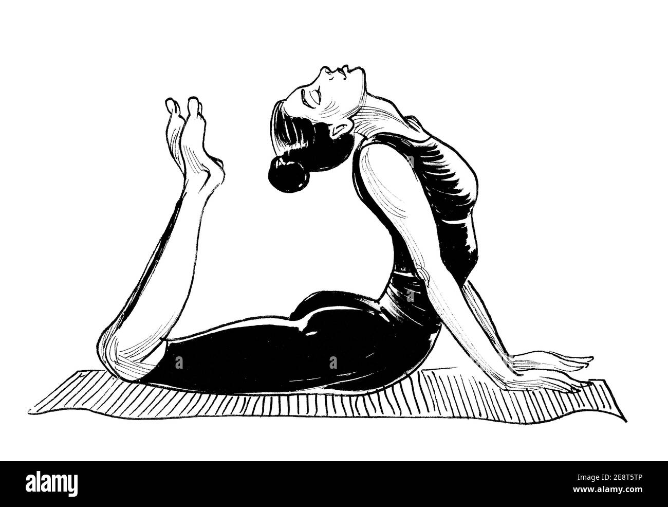 Woman doing yoga exercise. Ink black and white drawing Stock Photo - Alamy
