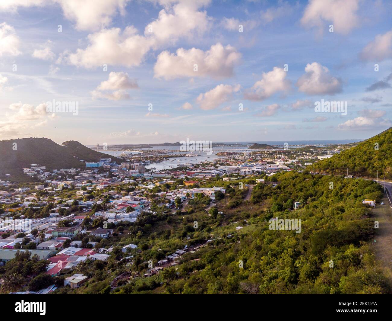 The Caribbean island of St.Maarten landscape and Cityscape. The French ...