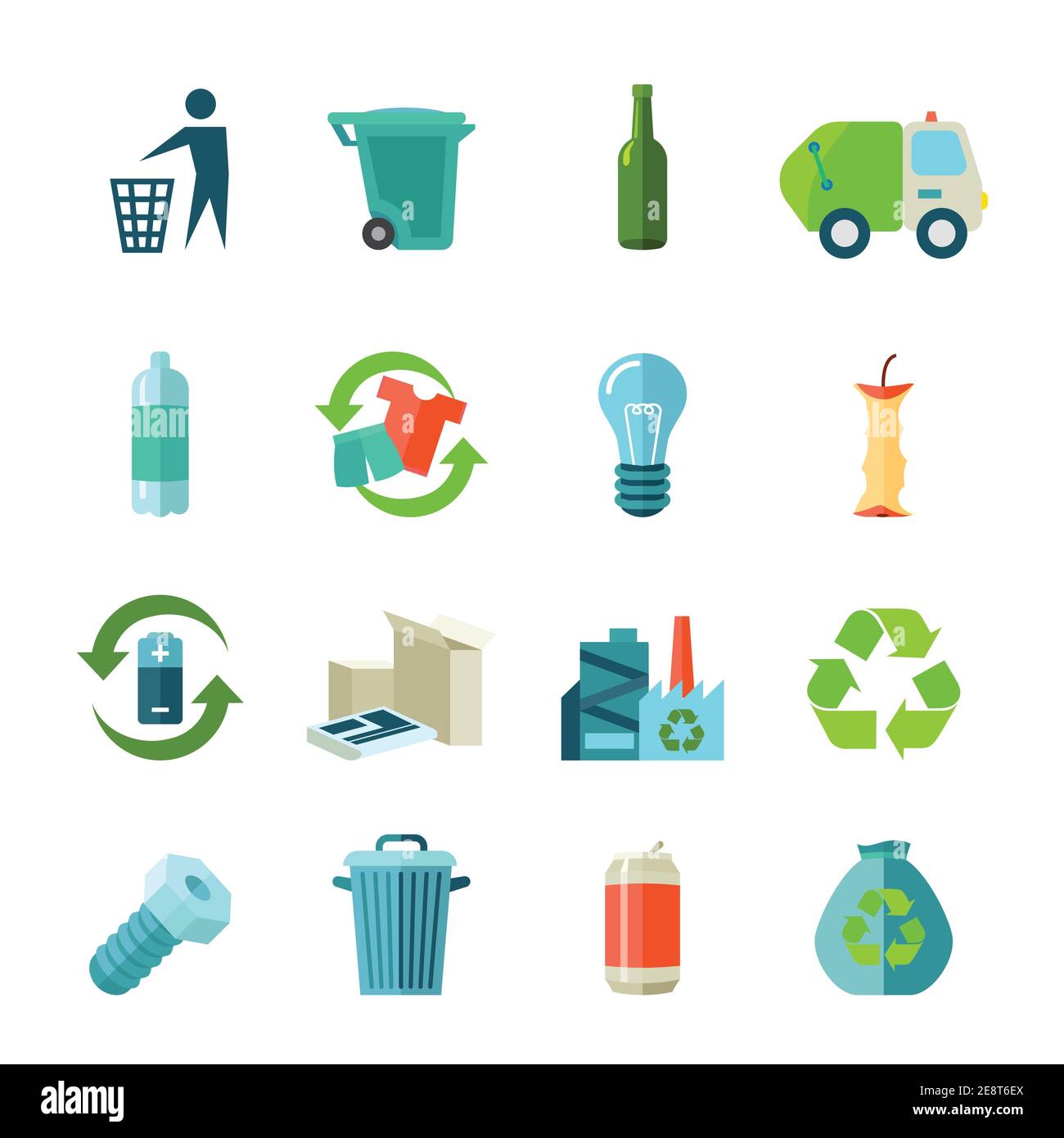 Recycling icons set with waste types and collection flat isolated ... Recycling icons set with waste types and collection flat isolated ...