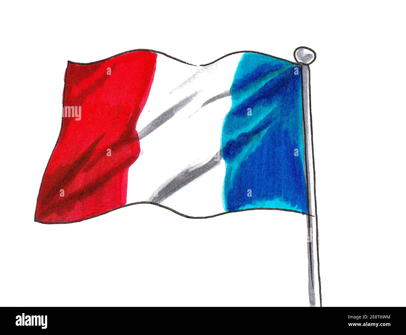 French flag. Ink and watercolor drawing Stock Photo - Alamy