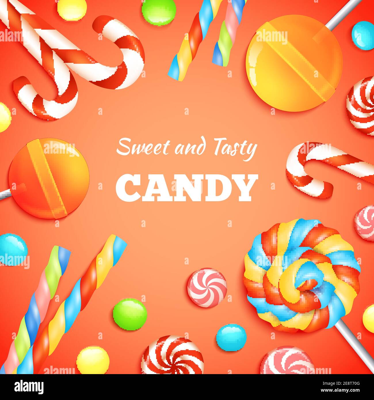 Sweets background with realistic candies lollipops and bonbons vector ...