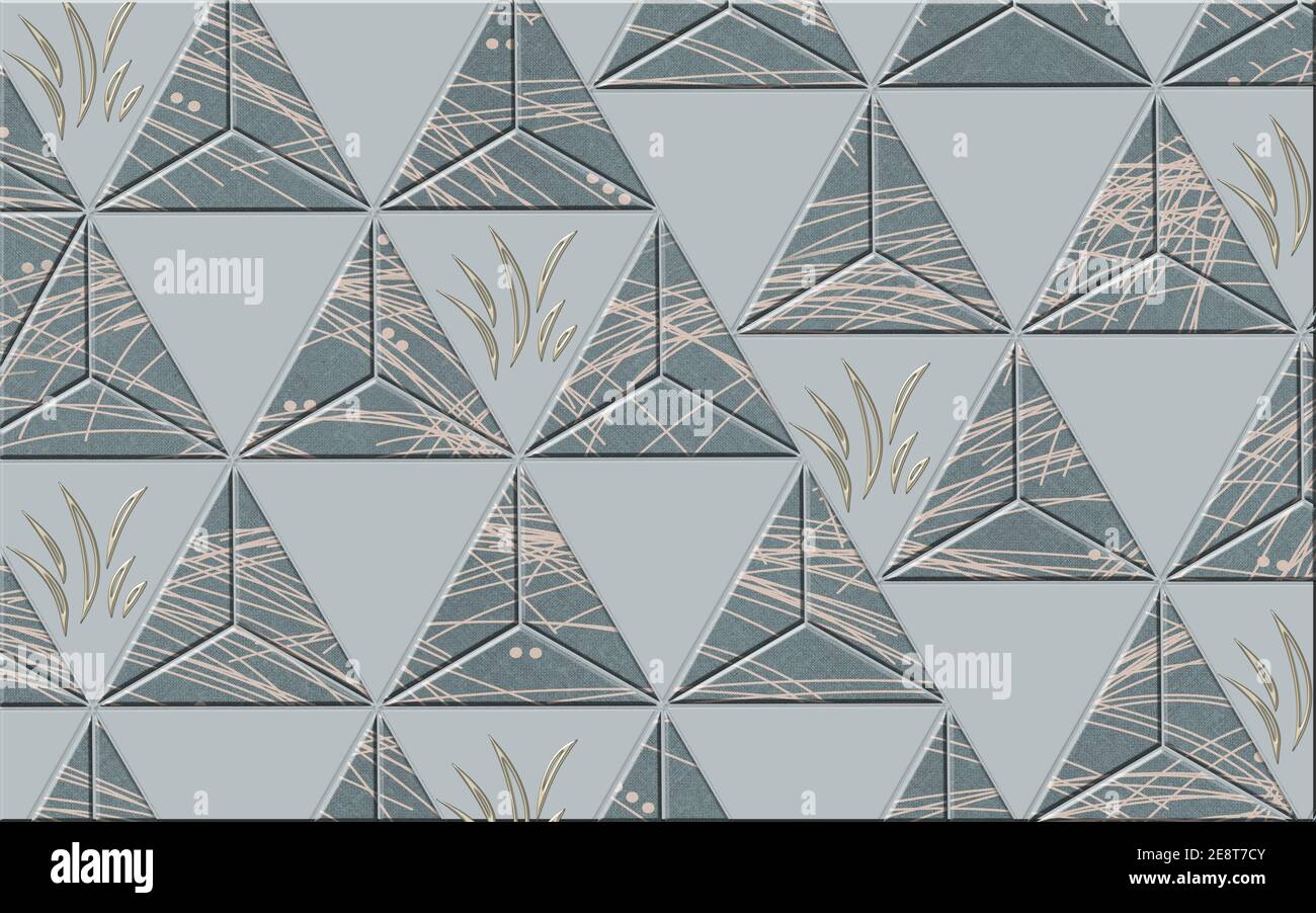 3d geometric illustration, asymmetrically located separated triangles ...