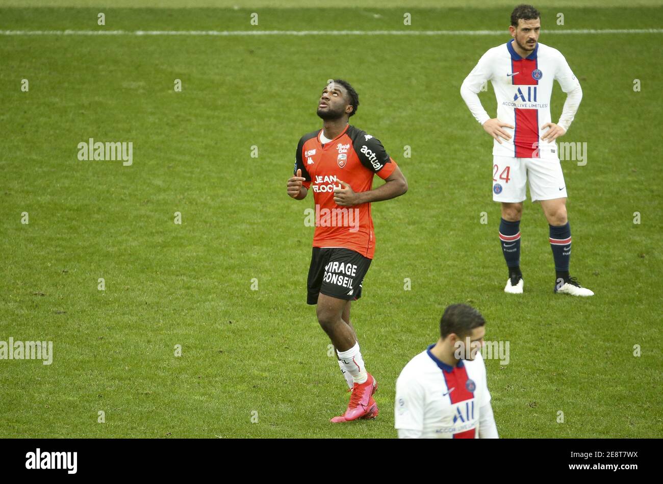 Terem Moffi of Lorient celebrates his winning goal at the last minute ...