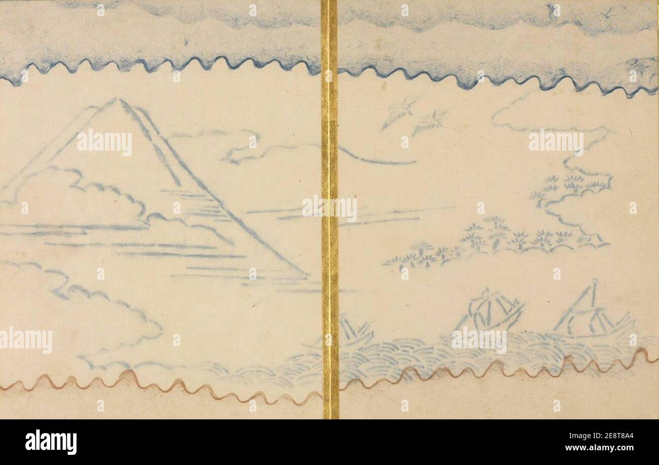 Mori Kansai - Mt. Fuji with Cranes and Fishing Boats Stock Photo - Alamy