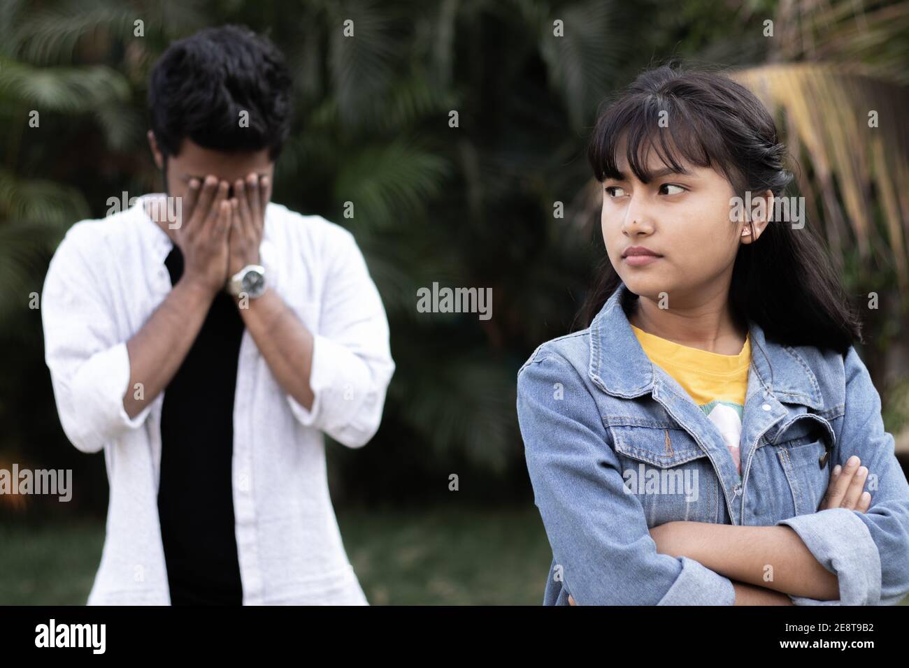 Concept of Teenager couple love breakup - The angry serious girlfriend ...