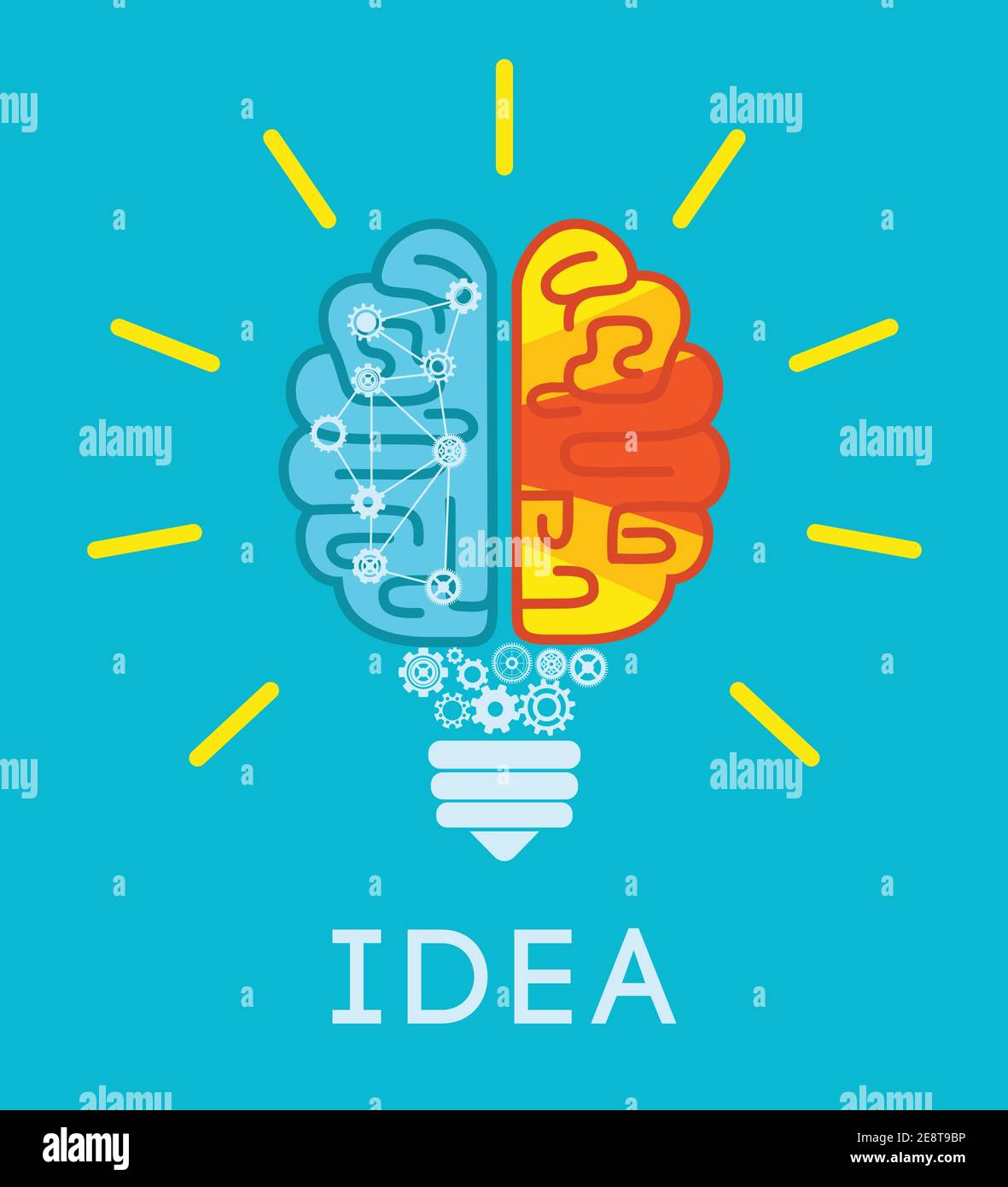 Idea concept with human brain in lightbulb shape flat vector ...