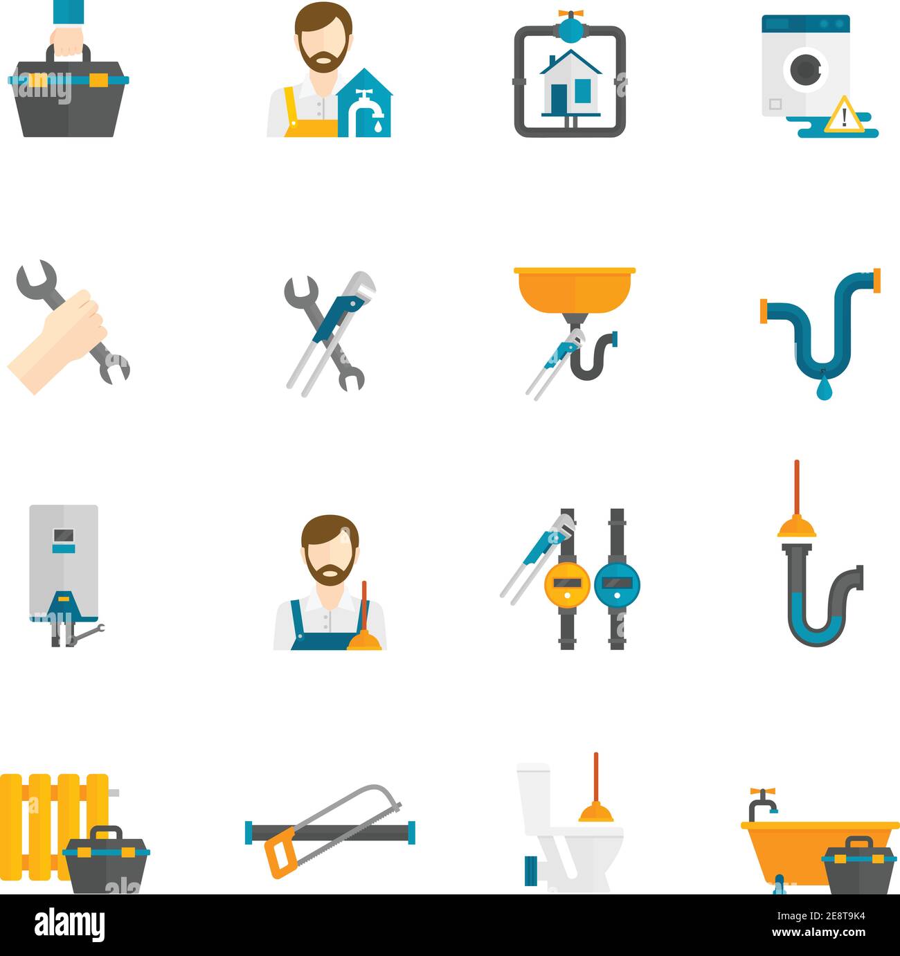 Plumber bathroom and toilet repair and maintenance flat icons set ...
