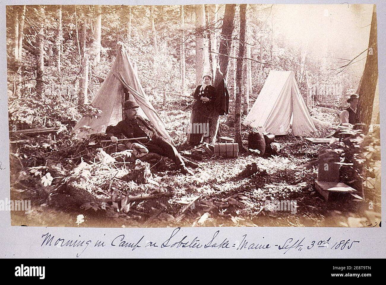 Morning in camp on Lobster Lake, Maine - Sept. 3rd 1885 Stock Photo - Alamy