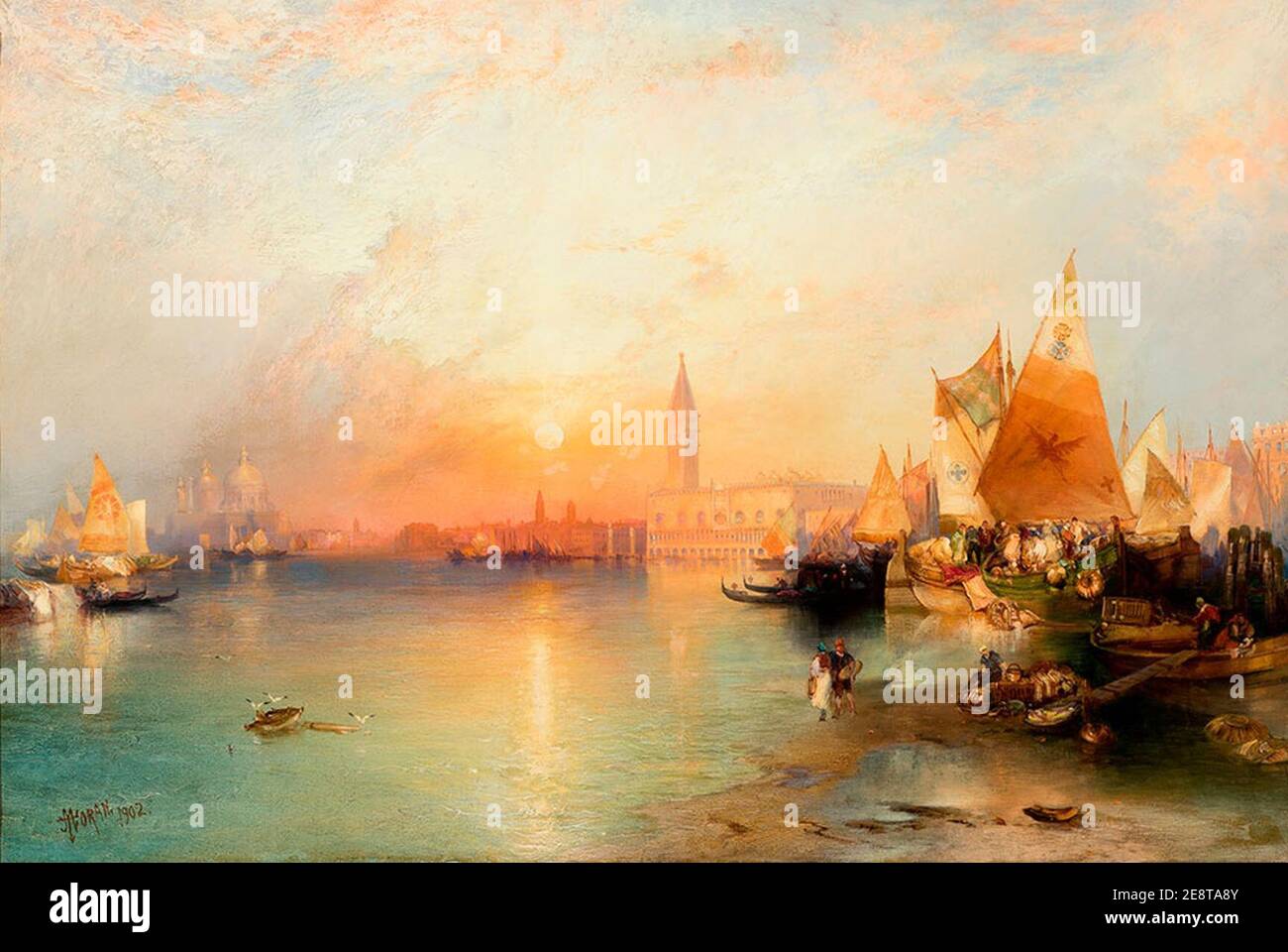 Sunset, Venice; Santa Maria and the Ducal Palace by Thomas Moran Stock ...